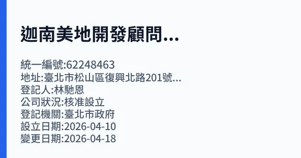 迦南美地開發顧問有限公司的照片-統編 62248463(臺北市) 公司登記資料與營業項目詳細圖表