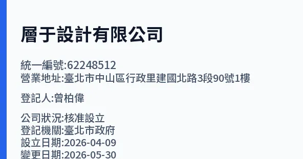 層于設計有限公司的照片-統編 62248512(臺北市) 公司登記資料與營業項目詳細圖表