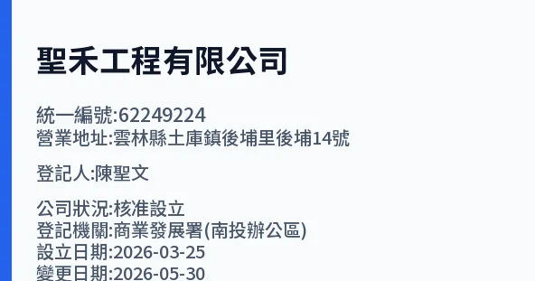 聖禾工程有限公司的照片-統編 62249224(雲林縣) 公司登記資料與營業項目詳細圖表