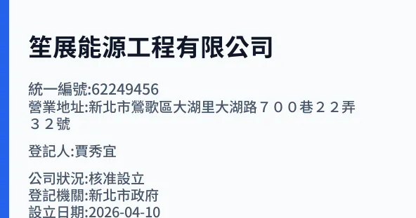 笙展能源工程有限公司的照片-統編 62249456(新北市) 公司登記資料與營業項目詳細圖表