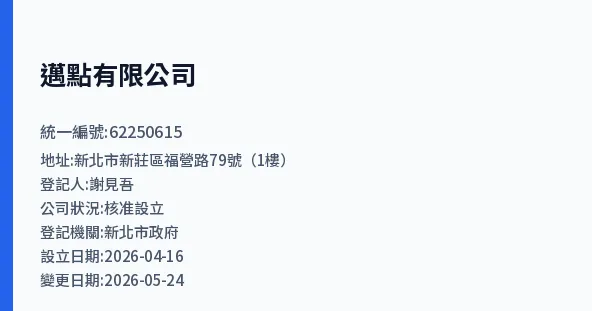 邁點有限公司的照片-統編 62250615(新北市) 公司登記資料與營業項目詳細圖表
