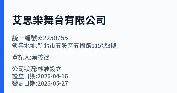 艾思樂舞台有限公司的照片-統編 62250755 公司登記資料與營業項目詳細圖表