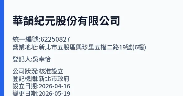華韻紀元股份有限公司的照片-統編 62250827(新北市) 公司登記資料與營業項目詳細圖表