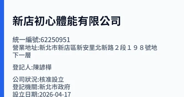 新店初心體能有限公司的照片-統編 62250951(新北市) 公司登記資料與營業項目詳細圖表