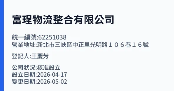 富珵物流整合有限公司的照片-統編 62251038(新北市) 公司登記資料與營業項目詳細圖表