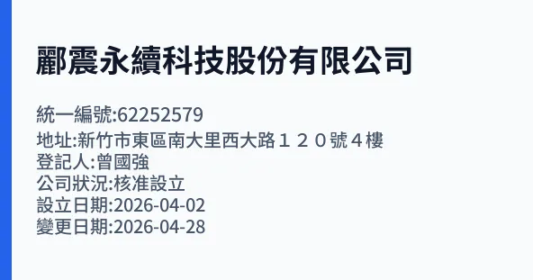 酈震永續科技股份有限公司的照片-統編 62252579(新竹市) 公司登記資料與營業項目詳細圖表
