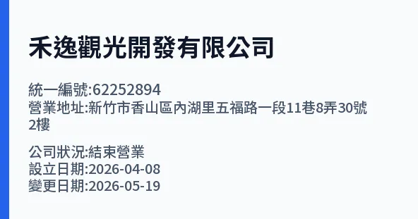 禾逸觀光開發有限公司的照片-統編 62252894(新竹市) 公司登記資料與營業項目詳細圖表