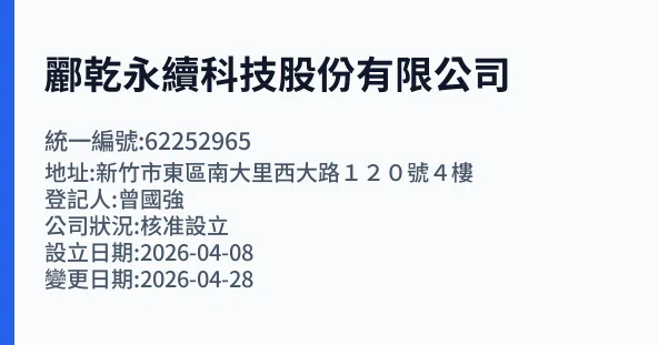 酈乾永續科技股份有限公司的照片-統編 62252965(新竹市) 公司登記資料與營業項目詳細圖表