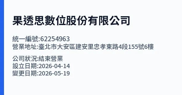 果透思數位股份有限公司的照片-統編 62254963(臺北市) 公司登記資料與營業項目詳細圖表