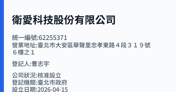 衛愛科技股份有限公司的照片-統編 62255371(臺北市) 公司登記資料與營業項目詳細圖表