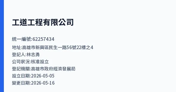 工道工程有限公司的照片-統編 62257434(高雄市) 公司登記資料與營業項目詳細圖表