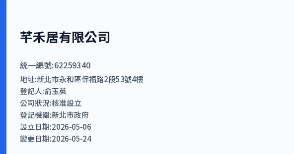 芊禾居有限公司的照片-統編 62259340(新北市) 公司登記資料與營業項目詳細圖表