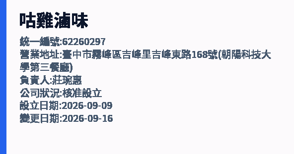 咕雞滷味的照片-統編 62260297(臺中市) 公司登記資料與營業項目詳細圖表