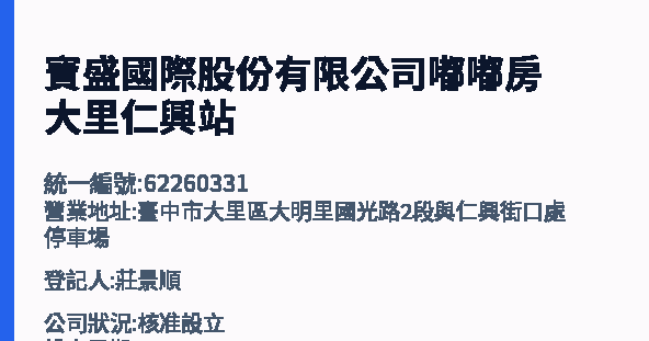 寶盛國際股份有限公司嘟嘟房大里仁興站的照片-統編 62260331(臺中市) 公司登記資料與營業項目詳細圖表