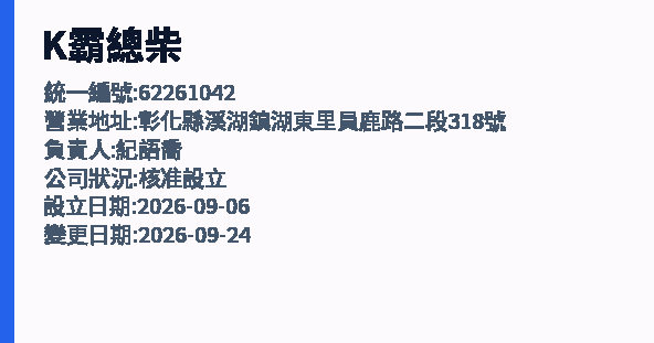 K霸總柴的照片-統編 62261042(彰化縣) 公司登記資料與營業項目詳細圖表