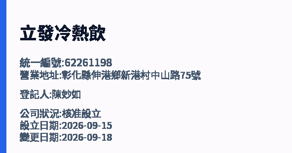 立發冷熱飲的照片-統編 62261198(彰化縣) 公司登記資料與營業項目詳細圖表