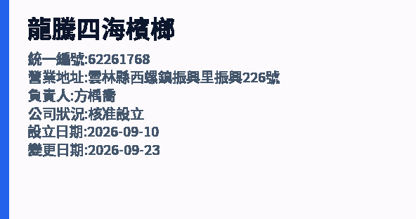 龍騰四海檳榔的照片-統編 62261768(雲林縣) 公司登記資料與營業項目詳細圖表