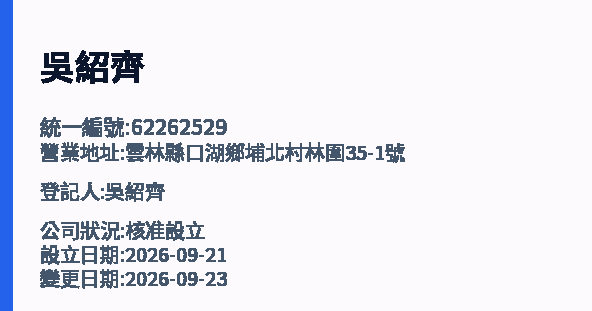 吳紹齊的照片-統編 62262529(雲林縣) 公司登記資料與營業項目詳細圖表