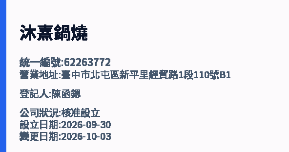 沐熹鍋燒的照片-統編 62263772(臺中市) 公司登記資料與營業項目詳細圖表
