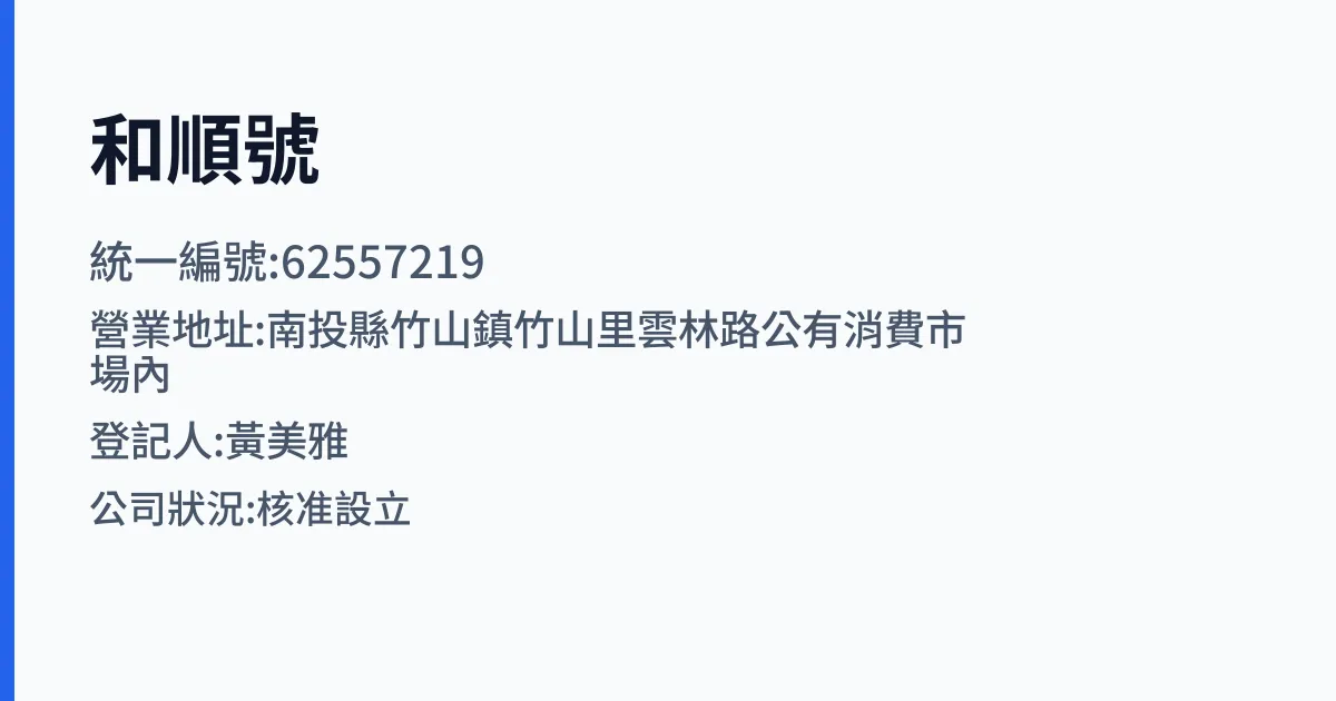 和順號 - 統編 62557219(南投縣) 公司登記資料與營業項目詳細圖表