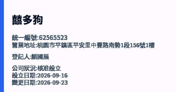 囍多狗的照片-統編 62565523(桃園市) 公司登記資料與營業項目詳細圖表