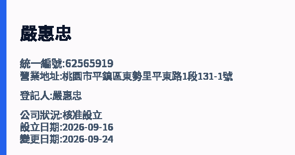 嚴惠忠的照片-統編 62565919(桃園市) 公司登記資料與營業項目詳細圖表