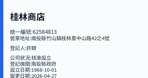 桂林商店的照片-統編 62584813(南投縣) 公司登記資料與營業項目詳細圖表