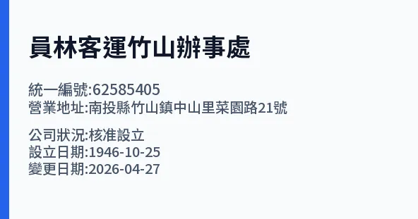 員林客運竹山辦事處的照片-統編 62585405(南投縣) 公司登記資料與營業項目詳細圖表