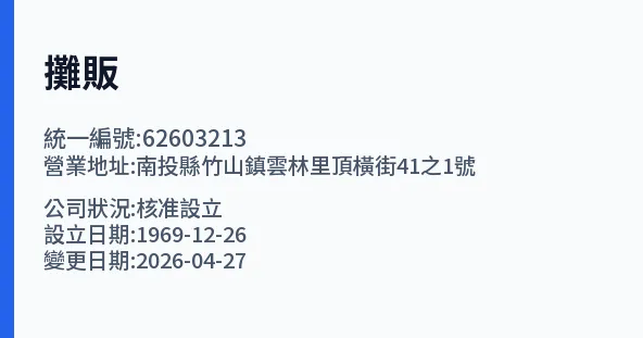 攤販的照片-統編 62603213(南投縣) 公司登記資料與營業項目詳細圖表
