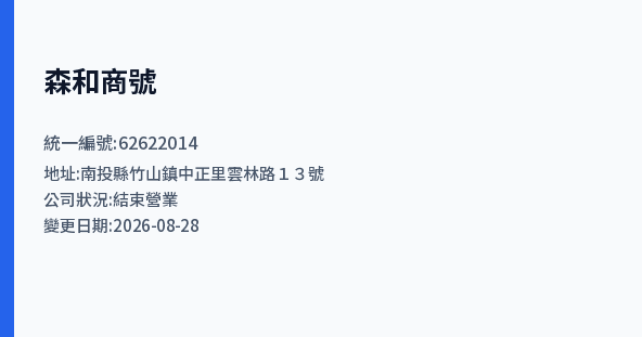 森和商號的照片-統編 62622014(南投縣) 公司登記資料與營業項目詳細圖表