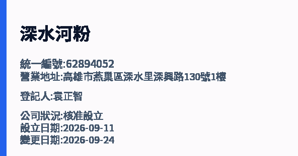 深水河粉的照片-統編 62894052(高雄市) 公司登記資料與營業項目詳細圖表