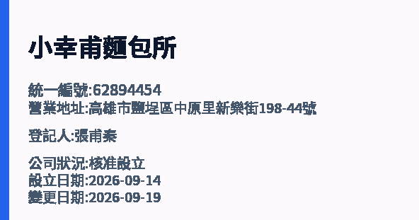 小幸甫麵包所的照片-統編 62894454(高雄市) 公司登記資料與營業項目詳細圖表