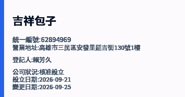 吉祥包子的照片-統編 62894969(高雄市) 公司登記資料與營業項目詳細圖表