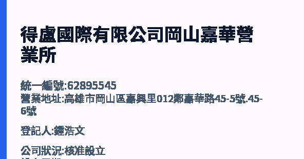 得盧國際有限公司岡山嘉華營業所的照片-統編 62895545(高雄市) 公司登記資料與營業項目詳細圖表