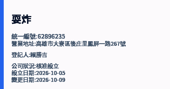 耍炸的照片-統編 62896235(高雄市) 公司登記資料與營業項目詳細圖表