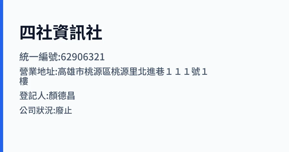 四社資訊社 - 統編 62906321(高雄市) 公司登記資料與營業項目詳細圖表