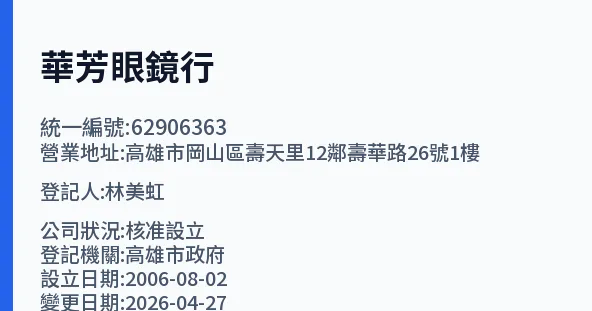 華芳眼鏡行的照片-統編 62906363(高雄市) 公司登記資料與營業項目詳細圖表