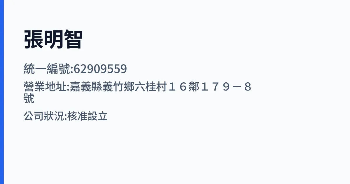 張明智 - 統編 62909559(嘉義縣) 公司登記資料與營業項目詳細圖表