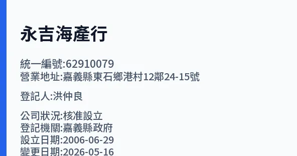 永吉海產行的照片-統編 62910079(嘉義縣) 公司登記資料與營業項目詳細圖表