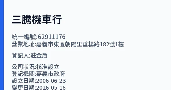 三騰機車行的照片-統編 62911176(嘉義市) 公司登記資料與營業項目詳細圖表