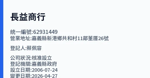 長益商行的照片-統編 62931449(嘉義縣) 公司登記資料與營業項目詳細圖表