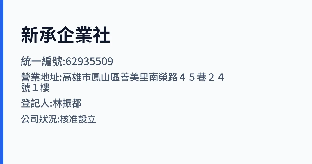 新承企業社 - 統編 62935509(高雄市) 公司登記資料與營業項目詳細圖表