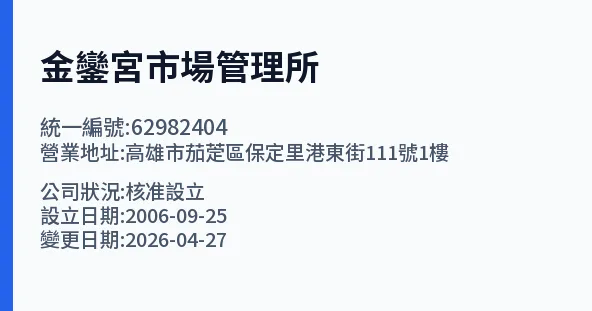 金鑾宮市場管理所的照片-統編 62982404(高雄市) 公司登記資料與營業項目詳細圖表