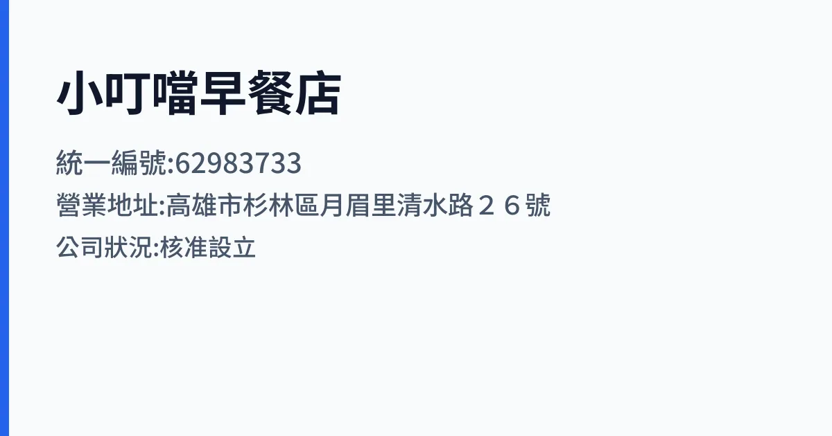 小叮噹早餐店 - 統編 62983733(高雄市) 公司登記資料與營業項目詳細圖表