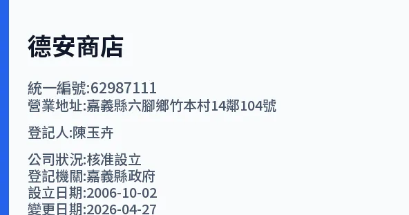 德安商店的照片-統編 62987111(嘉義縣) 公司登記資料與營業項目詳細圖表