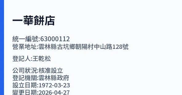 一華餅店的照片-統編 63000112(雲林縣) 公司登記資料與營業項目詳細圖表