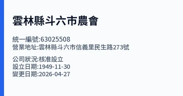 雲林縣斗六市農會的照片-統編 63025508(雲林縣) 公司登記資料與營業項目詳細圖表