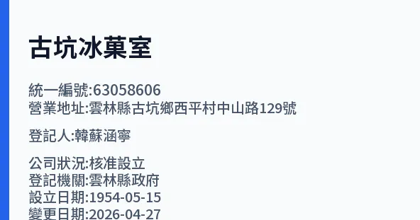 古坑冰菓室的照片-統編 63058606(雲林縣) 公司登記資料與營業項目詳細圖表