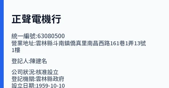 正聲電機行的照片-統編 63080500(雲林縣) 公司登記資料與營業項目詳細圖表
