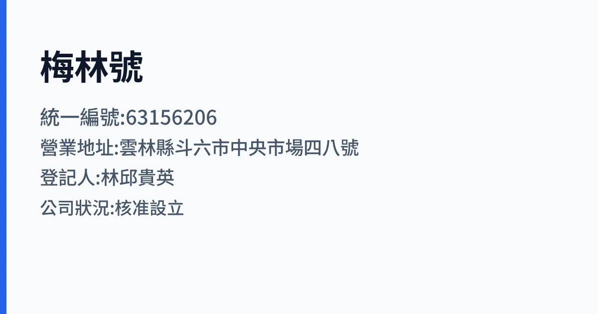 梅林號 - 統編 63156206(雲林縣) 公司登記資料與營業項目詳細圖表